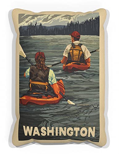 Washington Kayakers Canvas Throw Pillow for Couch or Sofa at Home & Office from Travel Artwork by Artist Paul A. Lanquist 13" x 19".