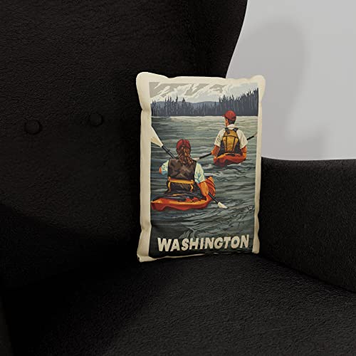 Washington Kayakers Canvas Throw Pillow for Couch or Sofa at Home & Office from Travel Artwork by Artist Paul A. Lanquist 13" x 19".