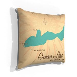 Geneva Lake Wisconsin Map Canvas Throw Pillow for Couch or Sofa at Home & Office by Lakebound 18" x 18".