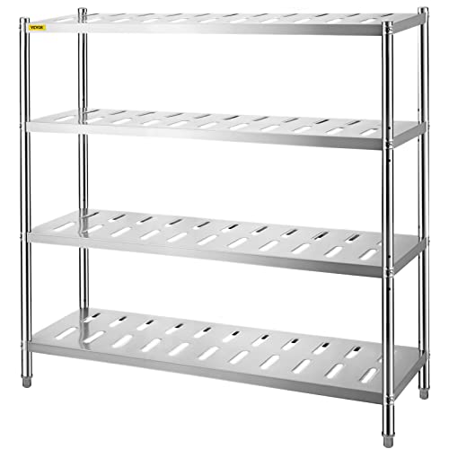 VEVOR Storage Shelf, 4-Tier Storage Shelving Unit, Stainless Steel Garage Shelf, 59.1 x 17.7 x 61 inch Heavy Duty Storage Shelving, 529 Lbs Total Capacity with Adjustable Height and Vent Holes