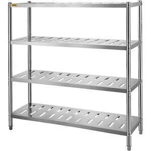 VEVOR Storage Shelf, 4-Tier Storage Shelving Unit, Stainless Steel Garage Shelf, 59.1 x 17.7 x 61 inch Heavy Duty Storage Shelving, 529 Lbs Total Capacity with Adjustable Height and Vent Holes