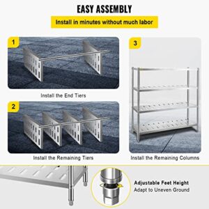 VEVOR Storage Shelf, 4-Tier Storage Shelving Unit, Stainless Steel Garage Shelf, 59.1 x 17.7 x 61 inch Heavy Duty Storage Shelving, 529 Lbs Total Capacity with Adjustable Height and Vent Holes