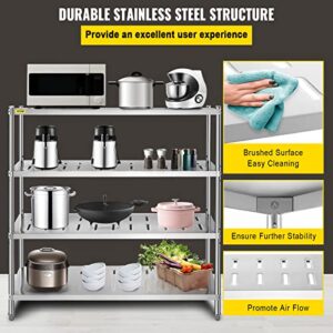 VEVOR Storage Shelf, 4-Tier Storage Shelving Unit, Stainless Steel Garage Shelf, 59.1 x 17.7 x 61 inch Heavy Duty Storage Shelving, 529 Lbs Total Capacity with Adjustable Height and Vent Holes