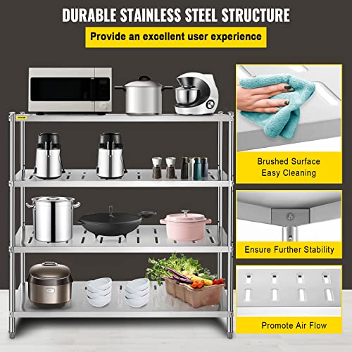 VEVOR Storage Shelf, 4-Tier Storage Shelving Unit, Stainless Steel Garage Shelf, 59.1 x 17.7 x 61 inch Heavy Duty Storage Shelving, 529 Lbs Total Capacity with Adjustable Height and Vent Holes