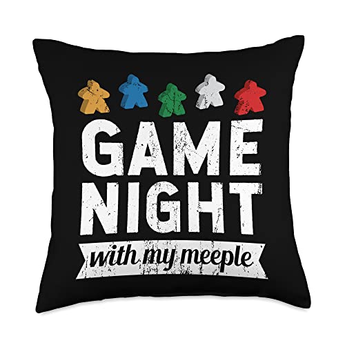 Game Night With My Meeple Funny Gift Board Game Player Throw Pillow, 18x18, Multicolor