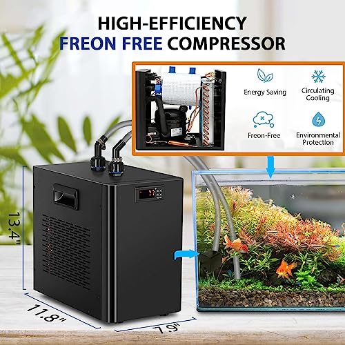 42 Gal Aquarium Chiller, 1/10 HP Fish Tank Water Chiller with Quiet Design Compressor, Refrigeration for Hydroponic System Axolotl Jellyfish Coral Reef 160L Black