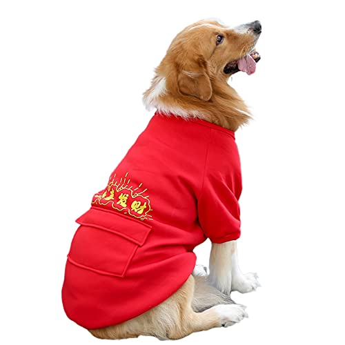 hionre Pet Red Pullover with Printed Chinese Characters Back Pocket Design Keep Warm Two-Legged Pet Dog Cat Sweater New Year Outfit Red 5XL