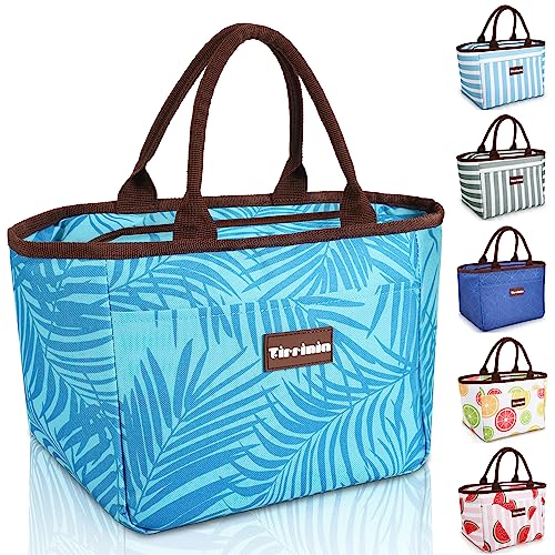 Tirrinia Lunch Bags for Women Men, Cute Insulated Lunch Tote Bag for Women, Fashionable Leakproof Lunch Box for Adult, Reusable Large Cooler Lunch Bag for Working/Picnic - Blue Leaf