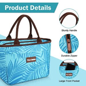 Tirrinia Lunch Bags for Women Men, Cute Insulated Lunch Tote Bag for Women, Fashionable Leakproof Lunch Box for Adult, Reusable Large Cooler Lunch Bag for Working/Picnic - Blue Leaf