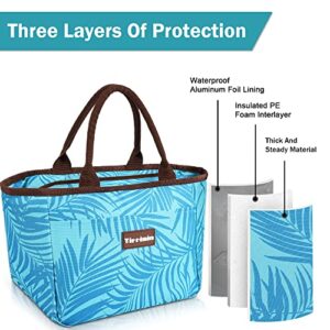 Tirrinia Lunch Bags for Women Men, Cute Insulated Lunch Tote Bag for Women, Fashionable Leakproof Lunch Box for Adult, Reusable Large Cooler Lunch Bag for Working/Picnic - Blue Leaf