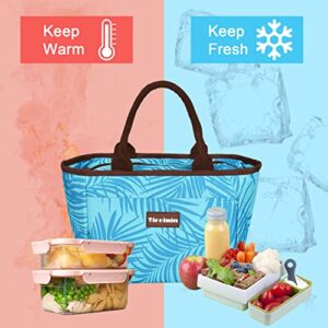 Tirrinia Lunch Bags for Women Men, Cute Insulated Lunch Tote Bag for Women, Fashionable Leakproof Lunch Box for Adult, Reusable Large Cooler Lunch Bag for Working/Picnic - Blue Leaf