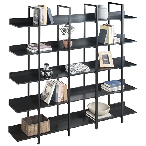 Merax 5 Shelf Bookcase, Black Bookshelf Modern Industrial Style, Display Rack and Storage Organizer for Living Room, Black