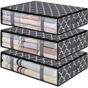 storageright storage bins, under bed storage containers, foldable clothes storage box, storage organizer, with handles, for comforter, blanket, clothing, sweaters, pillows, toys, grey, 3-pack