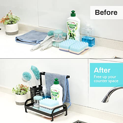 ZORCOR Kitchen Sink Sponge Holder,Multifunctional Sink Caddy Sponge Soap Brush Dishcloth Storage,304 Stainless Steel Kitchen Sink Organizer for Kitchen Organizer