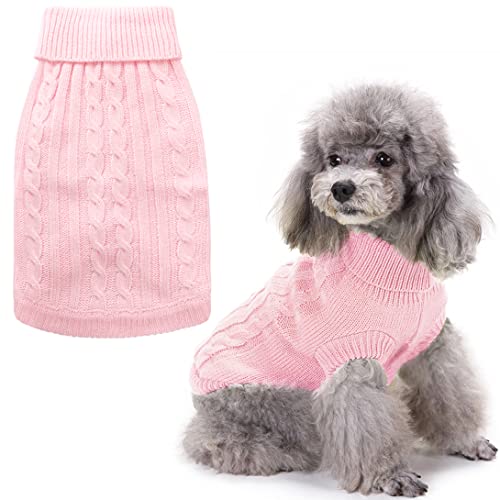 Idepet Turtleneck Dog Sweater, Classic Knitwear Dog Pullover Sweaters Warm Winter Pet Apparel Knitted Puppy Clothes for Small Dogs and Cats (Pink, Small)