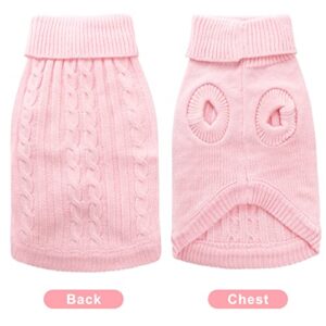 Idepet Turtleneck Dog Sweater, Classic Knitwear Dog Pullover Sweaters Warm Winter Pet Apparel Knitted Puppy Clothes for Small Dogs and Cats (Pink, Small)