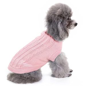 Idepet Turtleneck Dog Sweater, Classic Knitwear Dog Pullover Sweaters Warm Winter Pet Apparel Knitted Puppy Clothes for Small Dogs and Cats (Pink, Small)