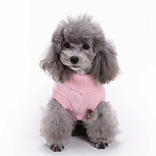 Idepet Turtleneck Dog Sweater, Classic Knitwear Dog Pullover Sweaters Warm Winter Pet Apparel Knitted Puppy Clothes for Small Dogs and Cats (Pink, Small)