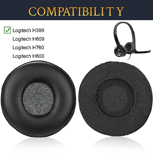 SOULWIT Earpads Replacement for Logitech H390 H600 H609 H760 Wireless Headphones, Ear Pads Cushions with Soft Protein Leather, Noise Isolation Foam