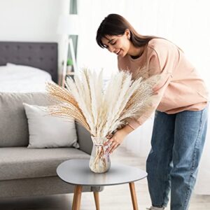 Natural Dried Pampas Grass Decor: 80 Pcs 17" Small Fluffy White Pampas Stems & Beige Reed Grass & Dry Wheat Bundle & Bunny Tail Grass Pampas Bouquet