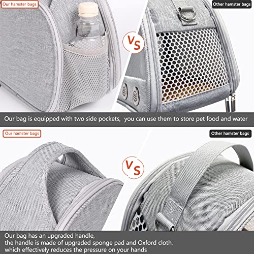 YUDODO Hedgehog Carrier Guinea Pig Carrier Bag Hamster Rat Pouch Gerbil Sugar Glider Portable Pet Travel Handbag Small Animal Carrier Flying Squirrel Carrier (Grey)