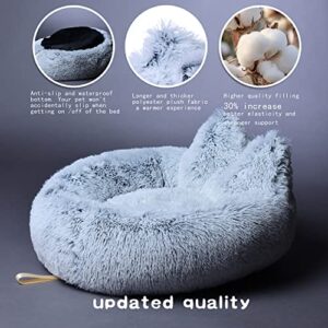 Lazy Rabbit Upgrade Dog Bed |Large Fluffy & Warming, Calming and Cozy for Indoor Cats| Washable, Plush and Modern Furniture | Donut-Shaped,Gradual Grey Color,24inch