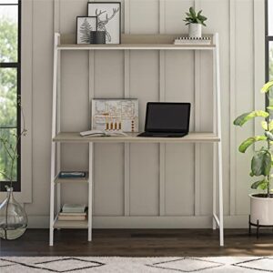 novogratz bushwick ladder desk, pale oak on white metal