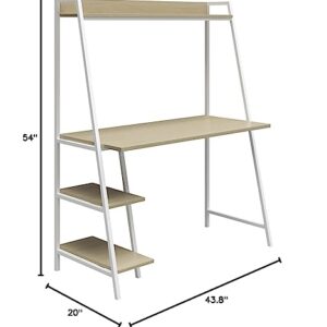 Novogratz Bushwick Ladder Desk, Pale Oak on White Metal