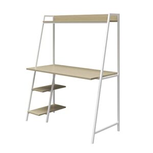 Novogratz Bushwick Ladder Desk, Pale Oak on White Metal