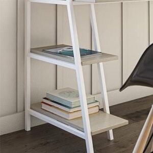 Novogratz Bushwick Ladder Desk, Pale Oak on White Metal