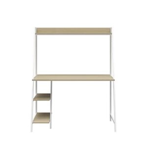 Novogratz Bushwick Ladder Desk, Pale Oak on White Metal