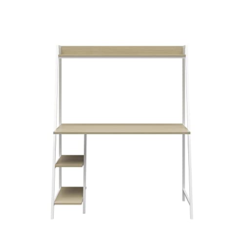 Novogratz Bushwick Ladder Desk, Pale Oak on White Metal