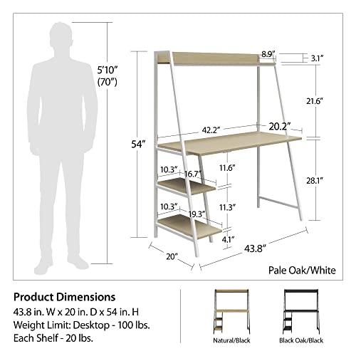 Novogratz Bushwick Ladder Desk, Pale Oak on White Metal