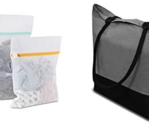 Mamlyn Mesh Laundry Bag for Delicates, (1 Medium, 1 Small) and Cotton Canvas Tote Bag with handles