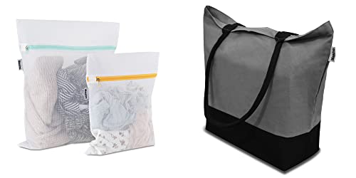 Mamlyn Mesh Laundry Bag for Delicates, (1 Medium, 1 Small) and Cotton Canvas Tote Bag with handles