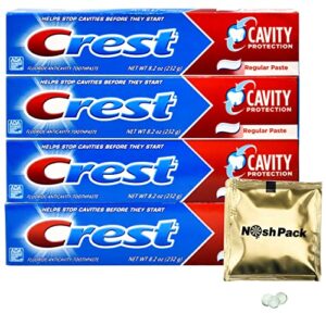 fluoride cavity protection toothpaste 8.2 ounce regular paste, bulk toothpaste, prevents cavities before they start with nosh pack candy packet mints (4 pack)