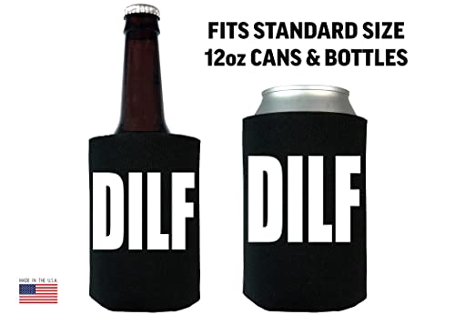 Funny DILF Collapsible Beer Can Bottle Beverage Cooler Sleeves 2 Pack