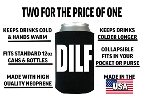 Funny DILF Collapsible Beer Can Bottle Beverage Cooler Sleeves 2 Pack