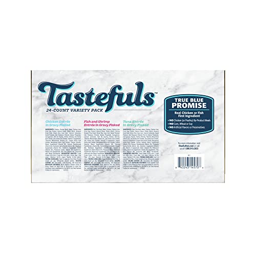 Blue Buffalo Tastefuls Natural Flaked Wet Cat Food Variety Pack, Tuna, Chicken and Fish & Shrimp Entrées in Gravy 5.5-oz Cans (24 Count - 8 of Each)