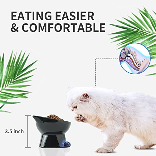 Nihow Slanted Elevated Cat Bowls: 5 Inch Ceramic Raised Cat Food Bowl for Protecting Pet's Spine - Microwave & Dishwasher Safe -Elegant Blue & Black (4.5 OZ /1 PC)