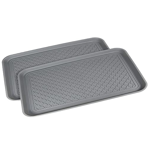 Boot Tray - Set of 2 Gray Waterproof Plastic Shoe Tray for Indoor and Outdoor, Multi-Purpose Tray for Boots, Shoes, Pets, Garden 24" x 15.8" x 1.2" (Cool Gray)