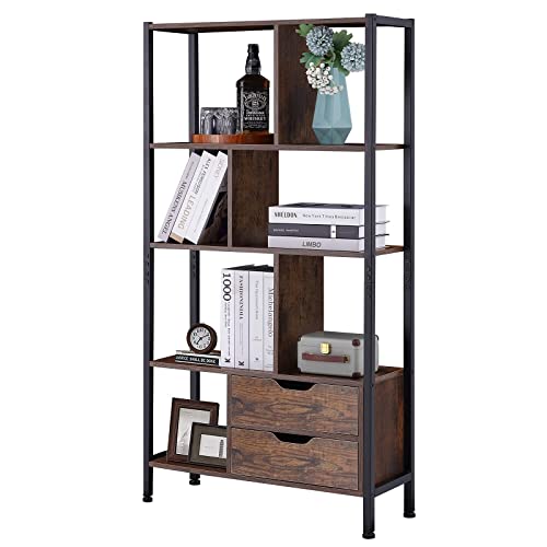 NAIYUFA Bookcase, 4-Tier Bookshelf with 2 Drawers,Book Shelves Display Shelf for Living Room, Bedroom, Home Office