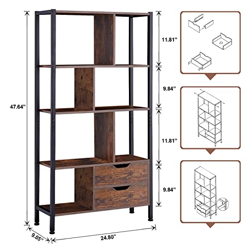 NAIYUFA Bookcase, 4-Tier Bookshelf with 2 Drawers,Book Shelves Display Shelf for Living Room, Bedroom, Home Office