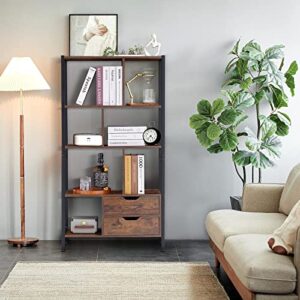 NAIYUFA Bookcase, 4-Tier Bookshelf with 2 Drawers,Book Shelves Display Shelf for Living Room, Bedroom, Home Office