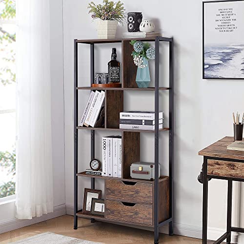 NAIYUFA Bookcase, 4-Tier Bookshelf with 2 Drawers,Book Shelves Display Shelf for Living Room, Bedroom, Home Office