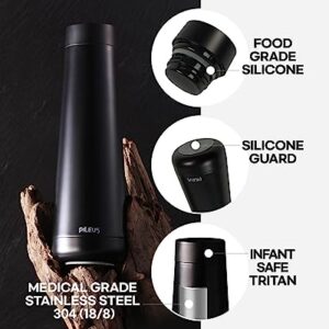 PILEUS INSULATED THERMOS WATER BOTTLE 17oz-14H Hot & 58H Cold, 7Layer Insulated Cap, Double Wall Insulation Vacuum Structure, Medical Grade StainlessSteel304(18/8) BPA-Free Tritan, Food Grade Silicone