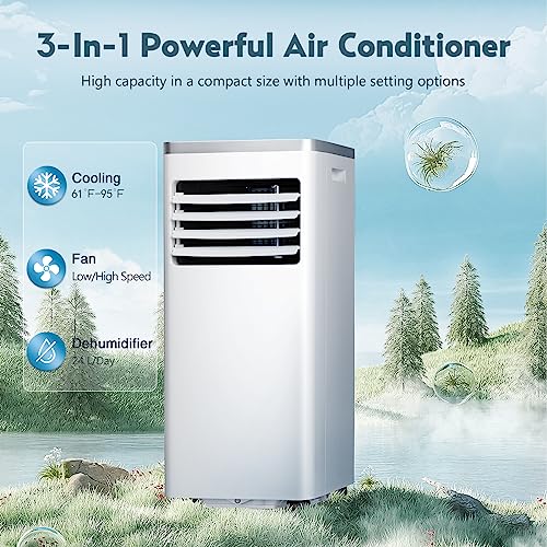 R.W.FLAME 10,000BTU Portable Air Conditioner for Room Up to 450 Sq.Ft,with Dehumidifier & Fan,Standing Air Conditioner for Room,Portable AC unit with Remote Control & Window Kit,LED Display