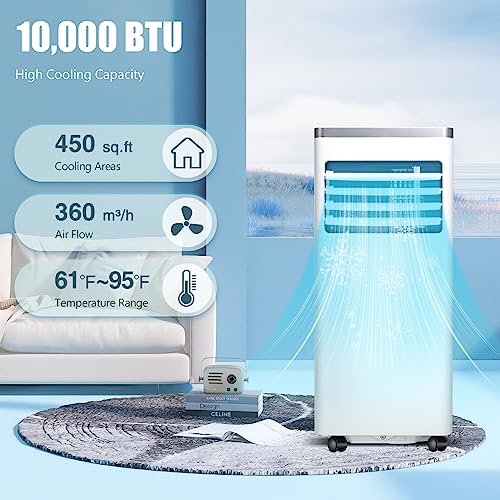 R.W.FLAME 10,000BTU Portable Air Conditioner for Room Up to 450 Sq.Ft,with Dehumidifier & Fan,Standing Air Conditioner for Room,Portable AC unit with Remote Control & Window Kit,LED Display