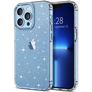 hython case for iphone 13 pro max case glitter, cute sparkly clear glitter shiny bling sparkle cover, anti-scratch hard pc slim fit shockproof protective phone cases for women girls, clear glitter