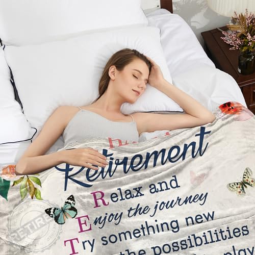 Hcoviv Retirement Gifts for Women Blanket 60"X 50", Funny Female Retirement Party Decorations Gift Ideas - Best Female Retirement Gifts - Unique Going Away Gift for Coworker, Friends Throw Blankets